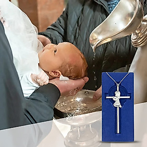 Wall Cross Baptism Gifts Baptism 1st Holy Communion Christening Decoration Silver Baby Wall Cross Baptism Gifts for Girl Baptism, Baby Shower, Birthday, Silver Cross with Praying Girl