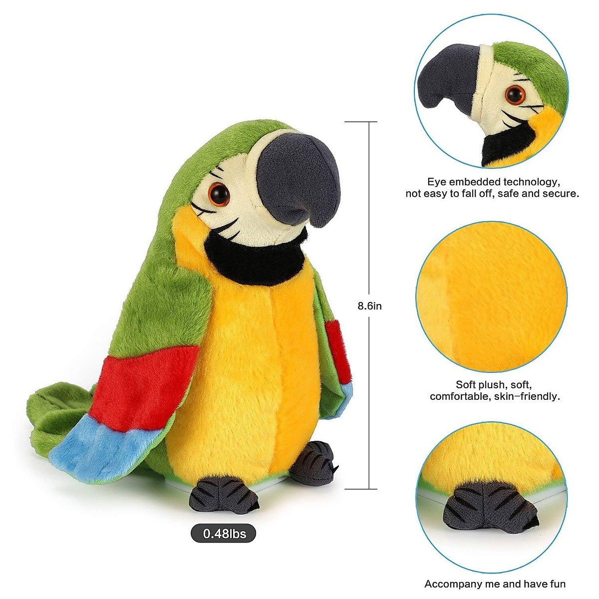 Talking Parrot No Matter What You Say Will Repeat What You Say Funny Learning Good Helper Bring You Happiness!Parrot Toys! Speaking Parrot.Talking Bird.Multifunctional Electric Plush Parrot Speaking