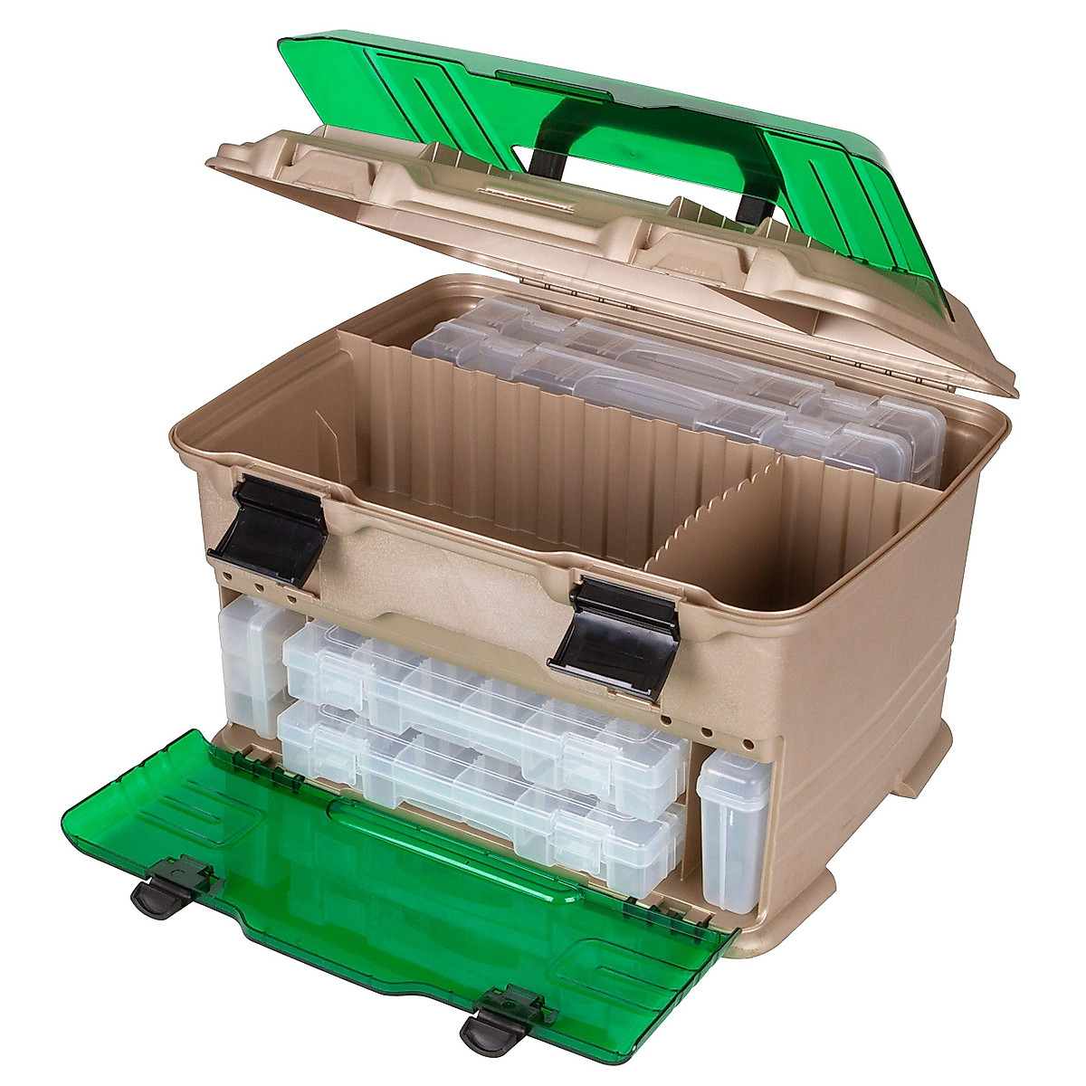 Flambeau Outdoors T5 Multiloader Tackle Box, Fishing Organizer with Tuff Tainer Boxes Included, Green/Gold