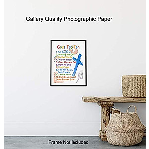 The Ten Commandments for Boys - Bible Verse Religious Christian Scripture Wall Art - Kids Wall Decor, Kids Bedroom Decor, Kids Wall Art - Gift For Child, Girls Room, Nursery Poster Print - 8x10