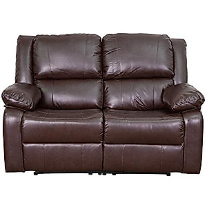 Flash Furniture Harmony Series Brown LeatherSoft Loveseat with Two Built-In Recliners