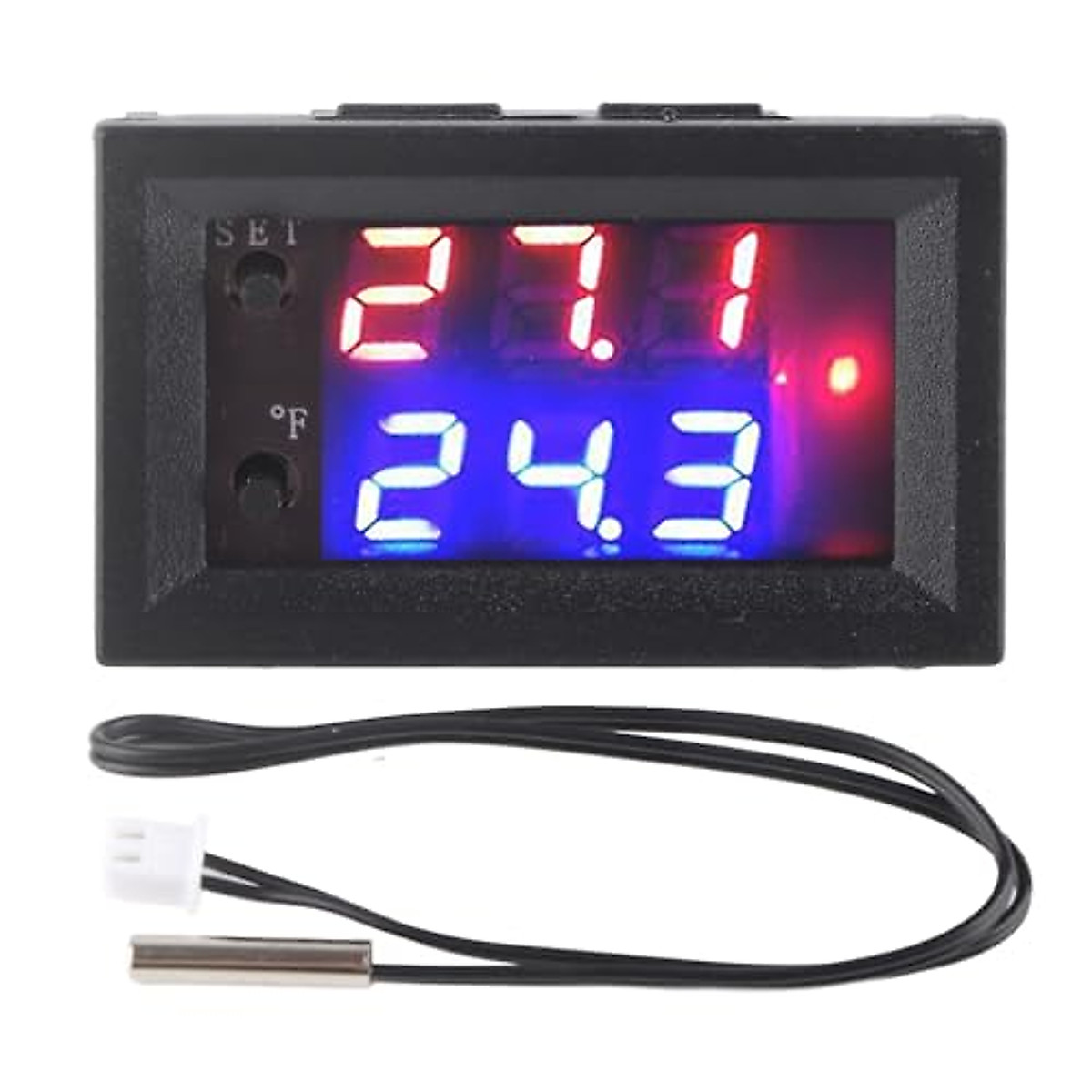 DC 12V All Purpose Digital Temperature Controller Thermostat with Sensor Programmable Dual Color LED Display Monitor