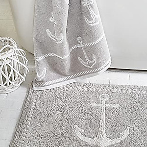 Nautical Anchor Grey Hand Towel Bathroom Accessories Coastal 100% Cotton Fabric Towel, 16 x 28 inches, 1 Towel