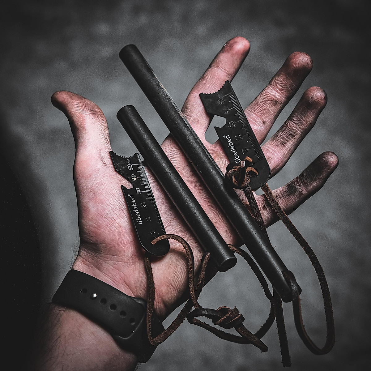 überleben Ferro Rod Fire Starter for Survival w/Multi-Tool Fire Striker, Lanyard - 8" Long, 1/2" Thick Fire Steel, 20,000 Strikes - Waterproof Flint and Steel - Camping Fire Starter Rod