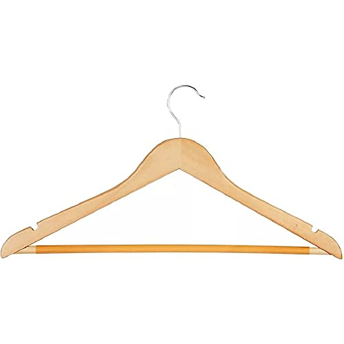 Wood Clothes Hanger Classic 10 Pack - Wooden Hangers 10 pcs - Slightly Curved Hanger Set - Solid Coat with Stylish Chrome Hooks - Heavy-Duty Clothes, Jacket, Shirt, Pants, Suit Hangers