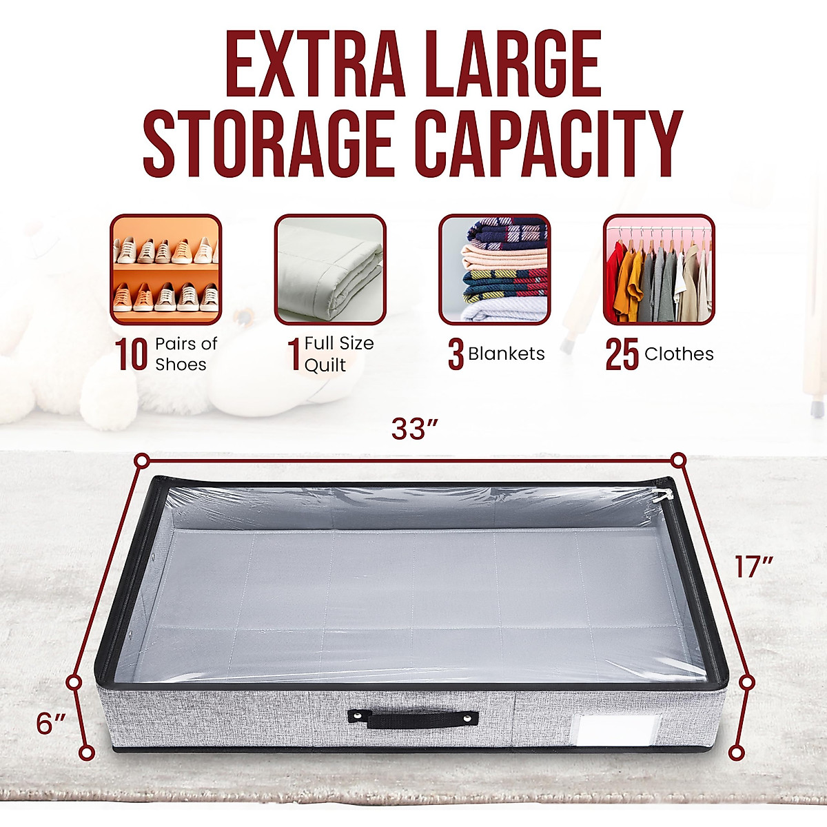 SHIZZO Adjustable Underbed Storage Solution Organizer Bin 30x24.5x5.3 inches Set of 2 - 20 Adjustable Dividers - Use as Shoe Storage or Under Bed Drawers - For Shoes, Clothes, Boots, Toys - Up to 12 Shoes Each organizer - For Closet, Under Bed, Shoe Rack,