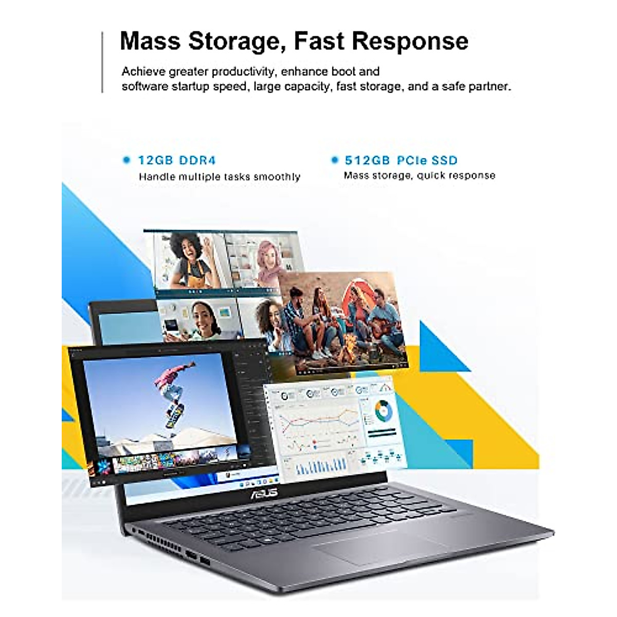 ASUS 2023 Newest Vivobook 14 Laptop, 14" HD Display, 12GB RAM, 512GB PCIe SSD, AMD Ryzen 3 3250U Processor, Up to 3.5GHz, HDMI, Windows 11 in S Mode, Light and Thin, Grey