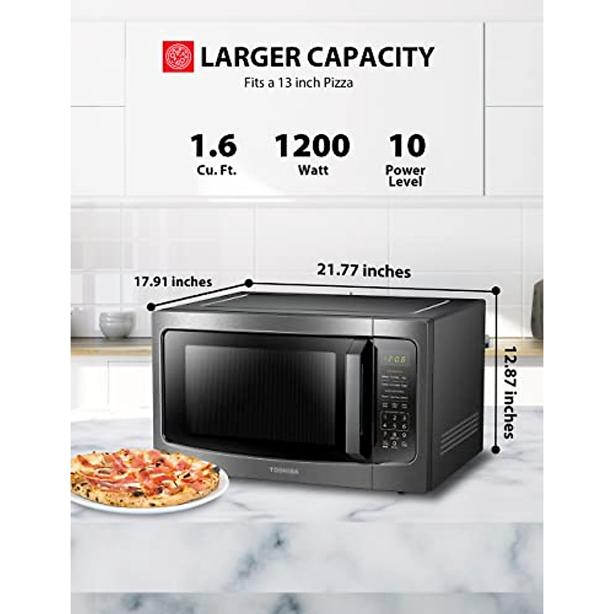 TOSHIBA ML-EM45P(BS) Countertop Microwave Oven with Smart Sensor and Position Memory Turntable, Memory Function, 1.6 Cu.ft with 13.6" Removable Turntable, Black Stainless Steel, 1200W
