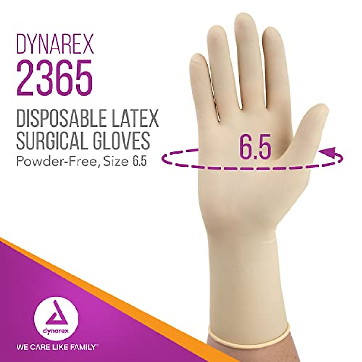 Dynarex Sterile Disposable Latex Surgical Gloves, Powder-Free and Sterile, Packaged in Pairs, Professional Medical and Healthcare Use, Veterinary Clinic, Bisque, Size 6.5, 1 Box of 50 Pairs of Gloves