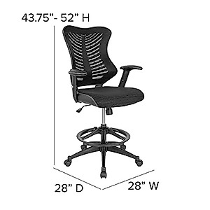 Flash Furniture High Back Designer Black Mesh Drafting Chair with LeatherSoft Sides and Adjustable Arms