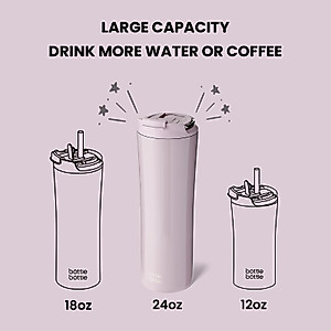 BOTTLE BOTTLE Insulated Water Bottle Coffee Tumblers with Dual-use Lid and Straw Double Walled Iced Travel Coffee Mug for Woman and Man 24oz Stainless Steel Tumbler with Handle（Light Purple）
