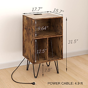 Record Player Stand with Vinyl Storage Turntalbe Stand with Charging Station and USB Ports Size W18 xD17 xH34 Record Player Table Shelf Holder with Power Outlet Holds 150 Albums Brown