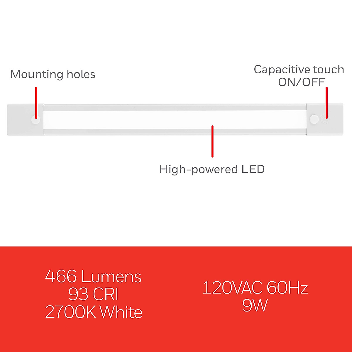 UltraPro 12in. Touch On/Off Plug-in LED Fixture, 2 Pack, Warm White, Bar, Under Cabinet, Kitchen, Closet Light, 44405