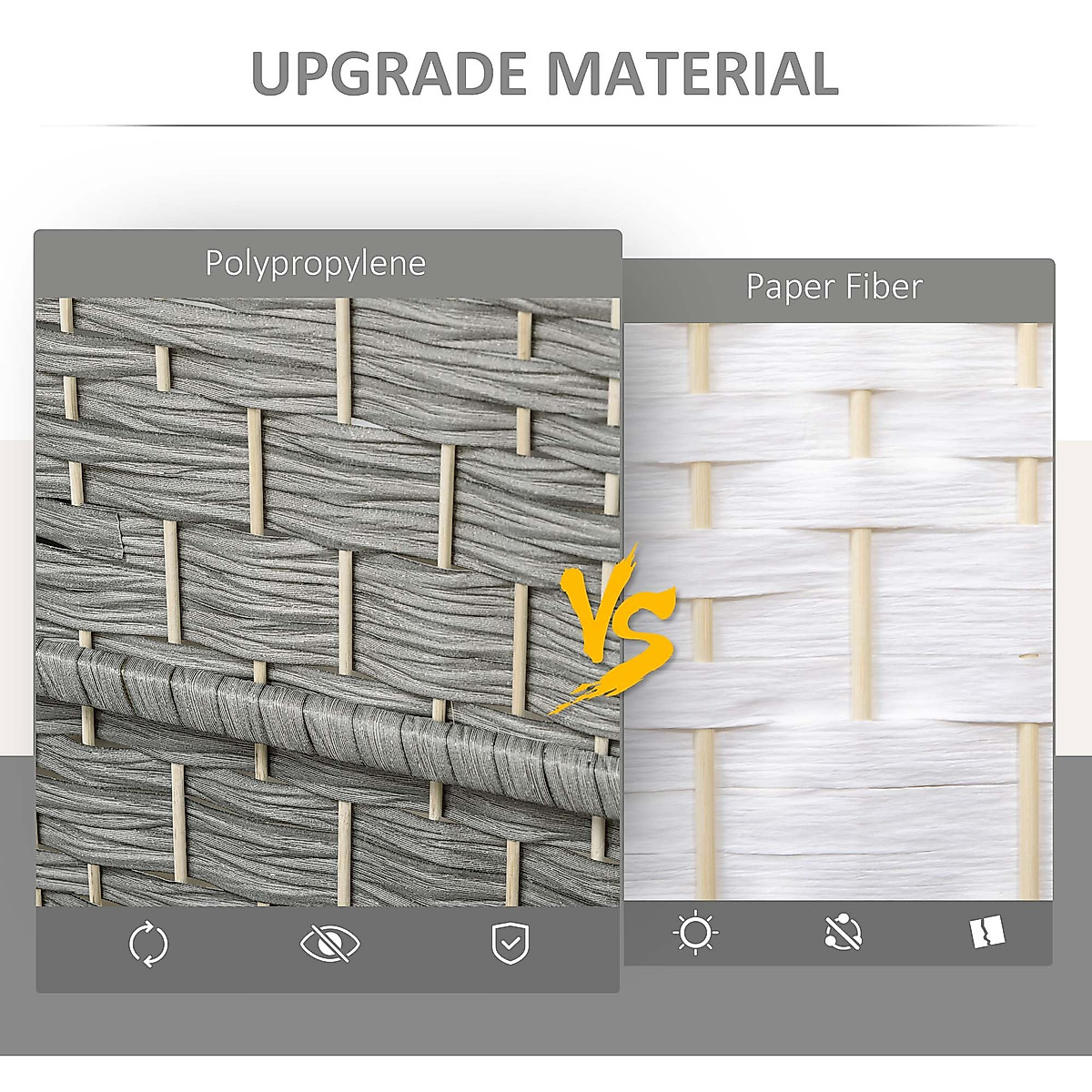 HOMCOM 3 Panel Room Divider, 6' Tall Folding Privacy Screen, Hand-Woven Freestanding Wall Partition for Home Office, Bedroom, Mixed Gray