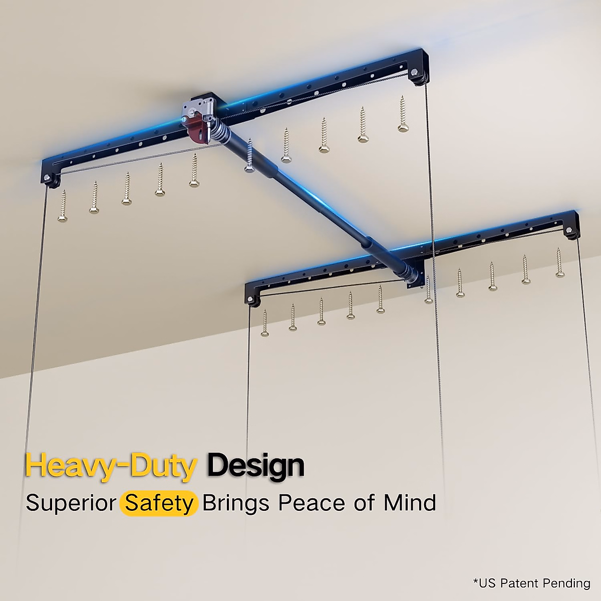 Overhead Garage Storage Rack, 4x4 Ft Garage Ceiling Storage Lift, Heavy-Duty Ceiling Mounted Garage Storage Lift System for Garage Organization, 250lbs Weight Capacity, Matte Finish