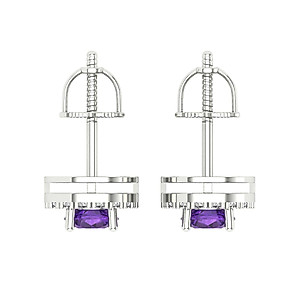 Clara Pucci 1.5ct Round Cut Halo Solitaire Natural Amethyst Unisex Designer Solitaire Stud Screw Back Earrings Solid 14k White Gold