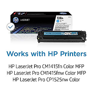 HP 128A Cyan Toner Cartridge | Works with HP LaserJet Pro CM1415 Color, CP1525 Color Series | CE321A