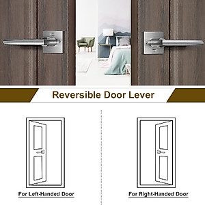 HOSOM 6 Pack Privacy Door Handles for Bedroom, Bathroom & More Interior Door Levers Keyless Reversible Square Door Locks, Satin Nickel