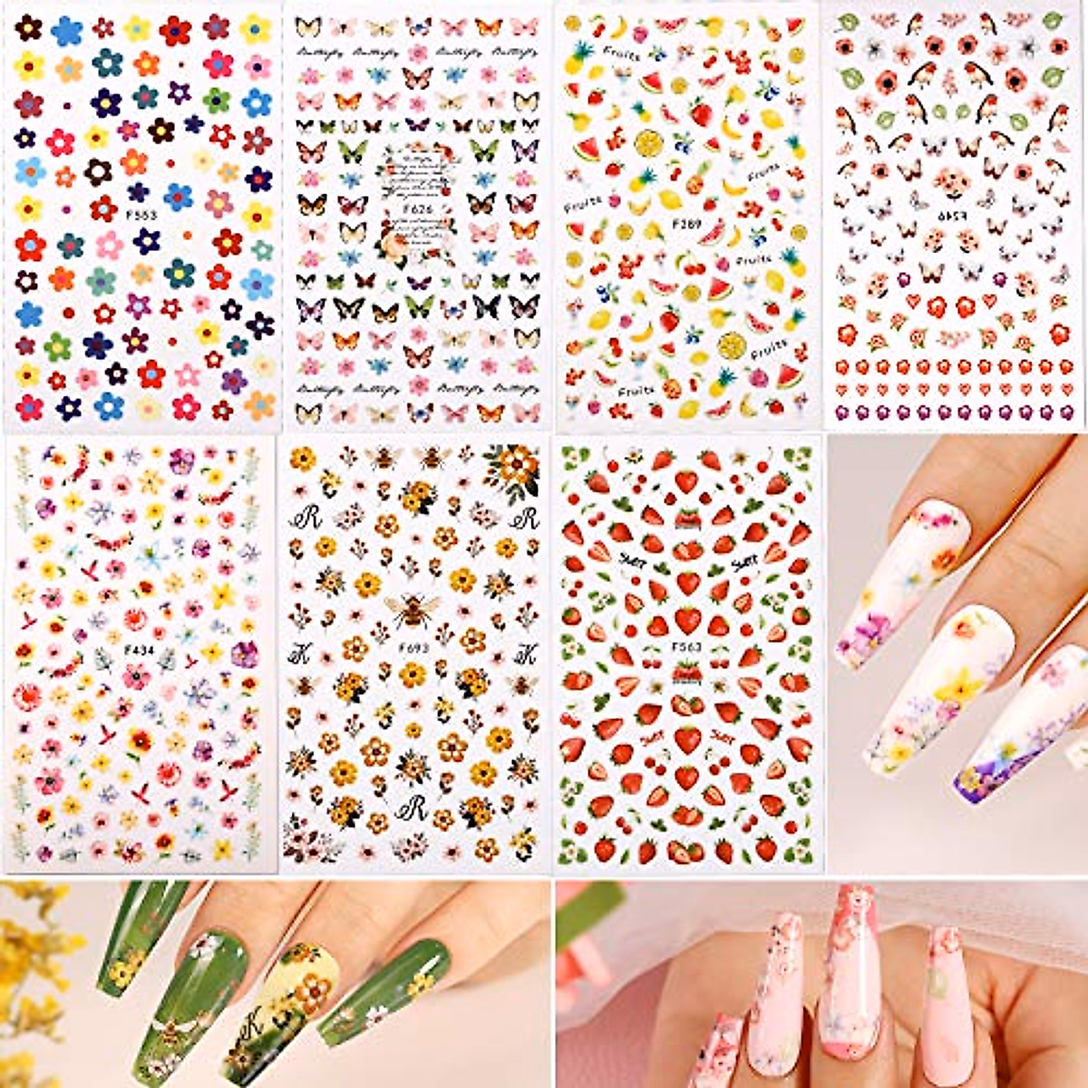 12 Sheets Nail Art Sticker 3D Self-Adhesive, Teenitor Nail Art Decoration with 5 Boxes Holographic Nail Art Glitter Flakes Butterfly Heart Star Maple Leaf Nail Sequins and Nail Art Flower Slices