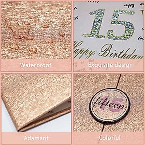 Crenics Rose Gold 15th Birthday Decorations, Creative 15th Birthday Guest Book Alternative, Large 15th Birthday Signature Book 12" x 18", Great 15 Years Old Birthday Gifts for Girls