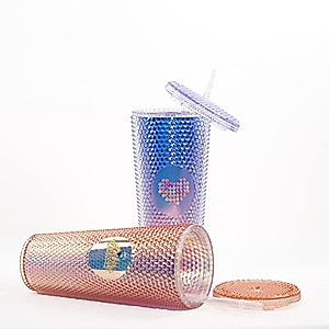 EVERGLITTER 24oz Studded Tumbler with Lid and Straw Blue,Double Wall Plastic Studded Cups with Lid Leak Proof,BPA-FREE,24 oz Insulated Water Tumbler with Straw,Cold Tumbler Gifts for Women
