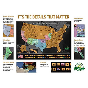 Scratch Off Map of The United States – US Scratch Off Travel Map with 50 State Flags and Landmarks – Map to Track States Visited, Full Accessories Set Included, Gift for Travelers, by Earthabitats