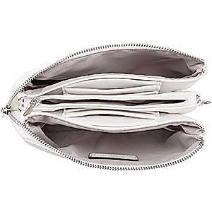 B BRENTANO Vegan Leather Multi-Pocket Interchangeable Crossbody Purse to Clutch with Card Slots, Removable Wristlet Strap and Adjustable Shoulder Strap (White Silver)