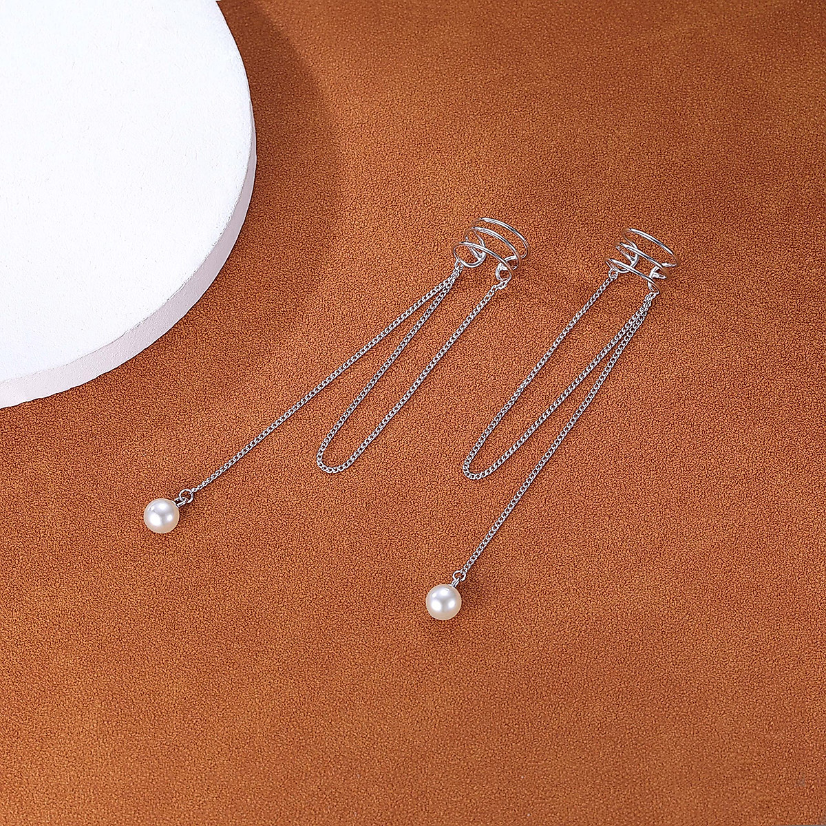 SLUYNZ 925 Sterling Silver No Piercing Cuff Earrings Chain for Women Wrap Earrings Pearl Tassel Clip On Ear (A-Silver1)