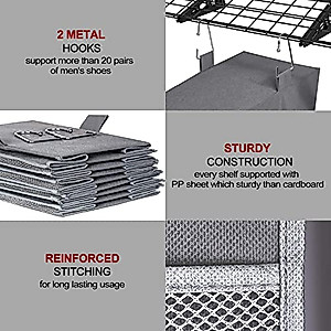 MISSLO 8-Shelf Hanging Shoe Organizer Clothes Closet Organizers and Storage Shelves Hat Holder with Large Shelf and Side Mesh Pockets for Hats Handbags Kid Sweater, Grey