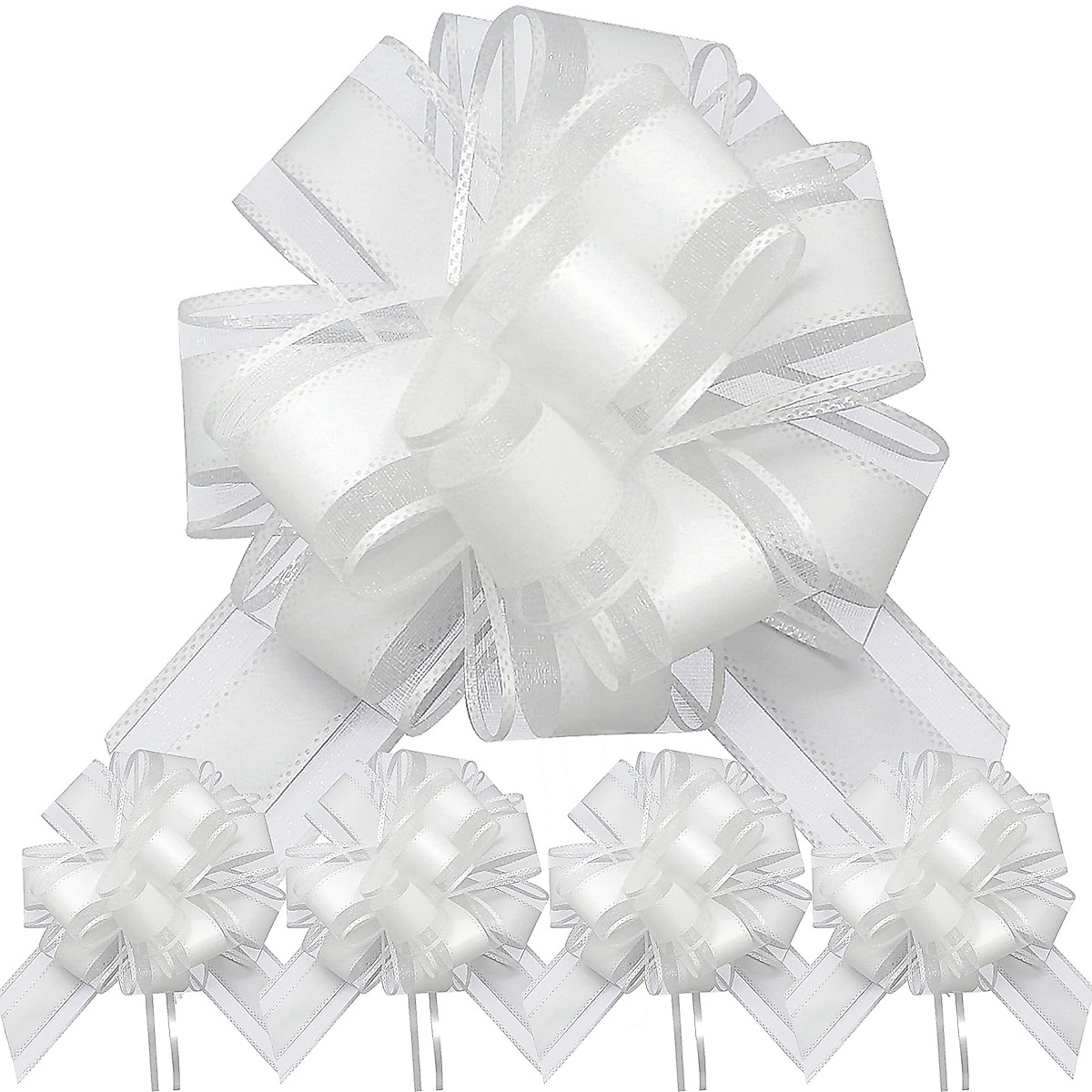 FQTANJU 5 PCS 6 inches Large Pull Bows, Bow for Gift Wrapping, Ribbon Bows for Wedding Christmas Birthday Party Gift Baskets or Valentine's Day Flower Gift Boxes Decoration (White)