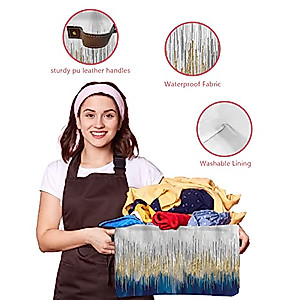 Storage Bins Large Storage Cubes 15x11x9.6 inch Abstract Blue and Golden Pattern Foldable Storage Basket for Shelves for Organizing Closet Shelf Nursery Toy