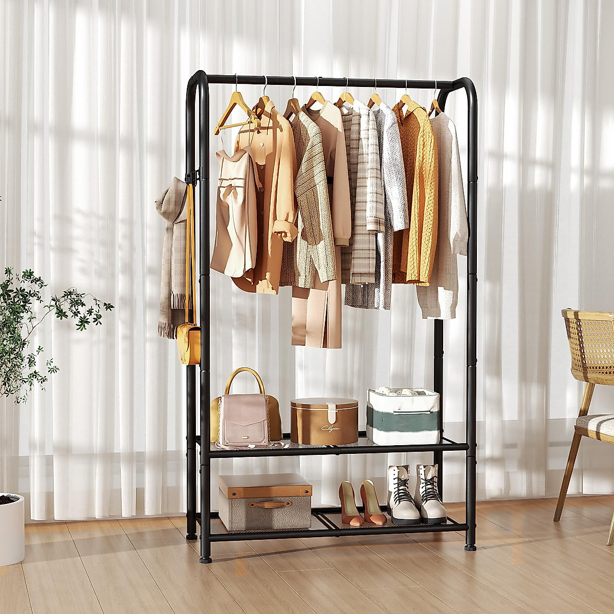 SINGAYE Clothing Racks For Hanging Clothes Rack Portable Closet Garment Coat Rack With Shelves Heavy Duty Hanger Stand Wardrobe Free Standing Closet