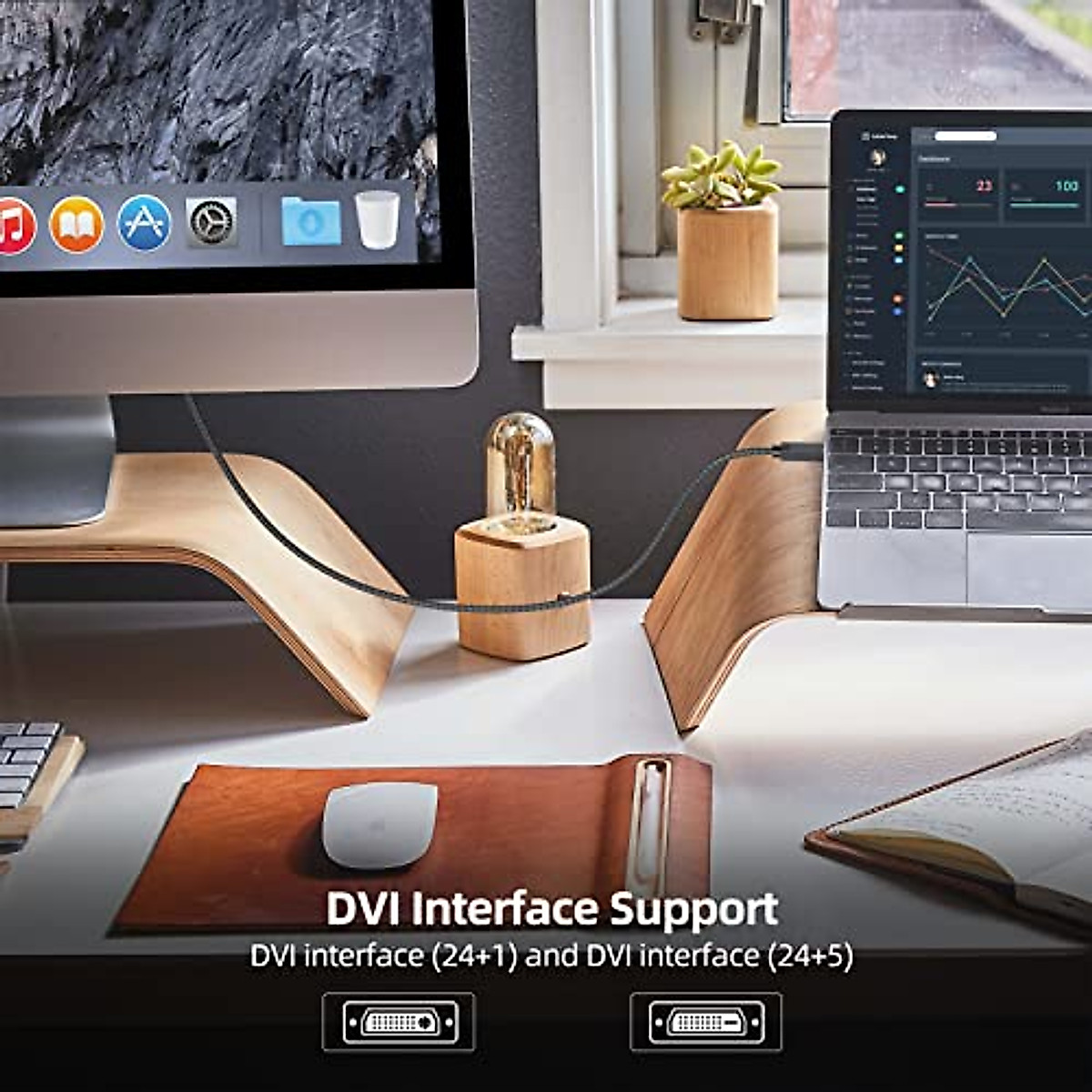 FEMORO USB C to DVI Cable 3 Feet, USB-C (Thunderbolt 3 Compatible) to DVI Cable [Support DVI 4K, 24K Gold Plated, Braided] Compatible for MacBook Pro 2016-2020, Surface Book 2, Dell XPS 13/15, Galaxy