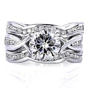 Kobelli Moissanite Crossover Bridal Set 1 3/4 Carat (ctw) in 14k White Gold - 3 Piece Set, Size 9, White Gold