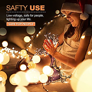 KPafory Solar String Lights,1 Pack 72ft 200LED 8 Modes Solar Powered Christmas Lights Outdoor String Lights Waterproof Fairy Lights for Garden Wedding Party Christmas Decorations,Cool White