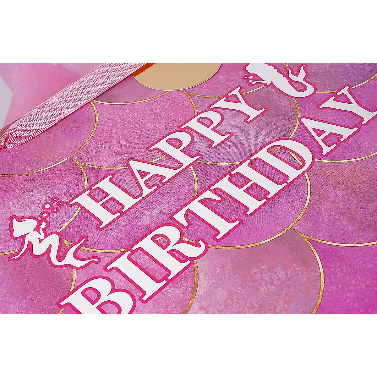 Jaywayang 12.6" Large Pink Mermaid Happy Birthday Gift Bag with Card, Tissue Paper and Tag for Kids Girls Birthday Party.