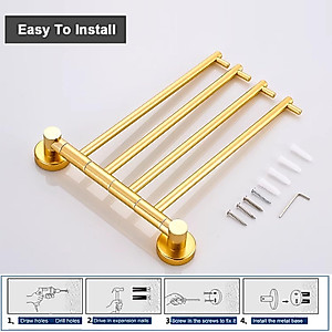 Swivel Gold Bathroom Towel Holder,Swing Out Towel Racks for Bathroom Kitchen,Wall Mount Drying Racks for Laundry,Rustproof Solid Aluminium Towel Hanger Storage Organizer Space Saving Towel Rails (Col