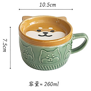 Japanese Mug with Lid Shiba Inu Panda Ceramic Cup Household Water Cup Coffee Cup Breakfast Cup Milk Cup Couple Cup Drinkware