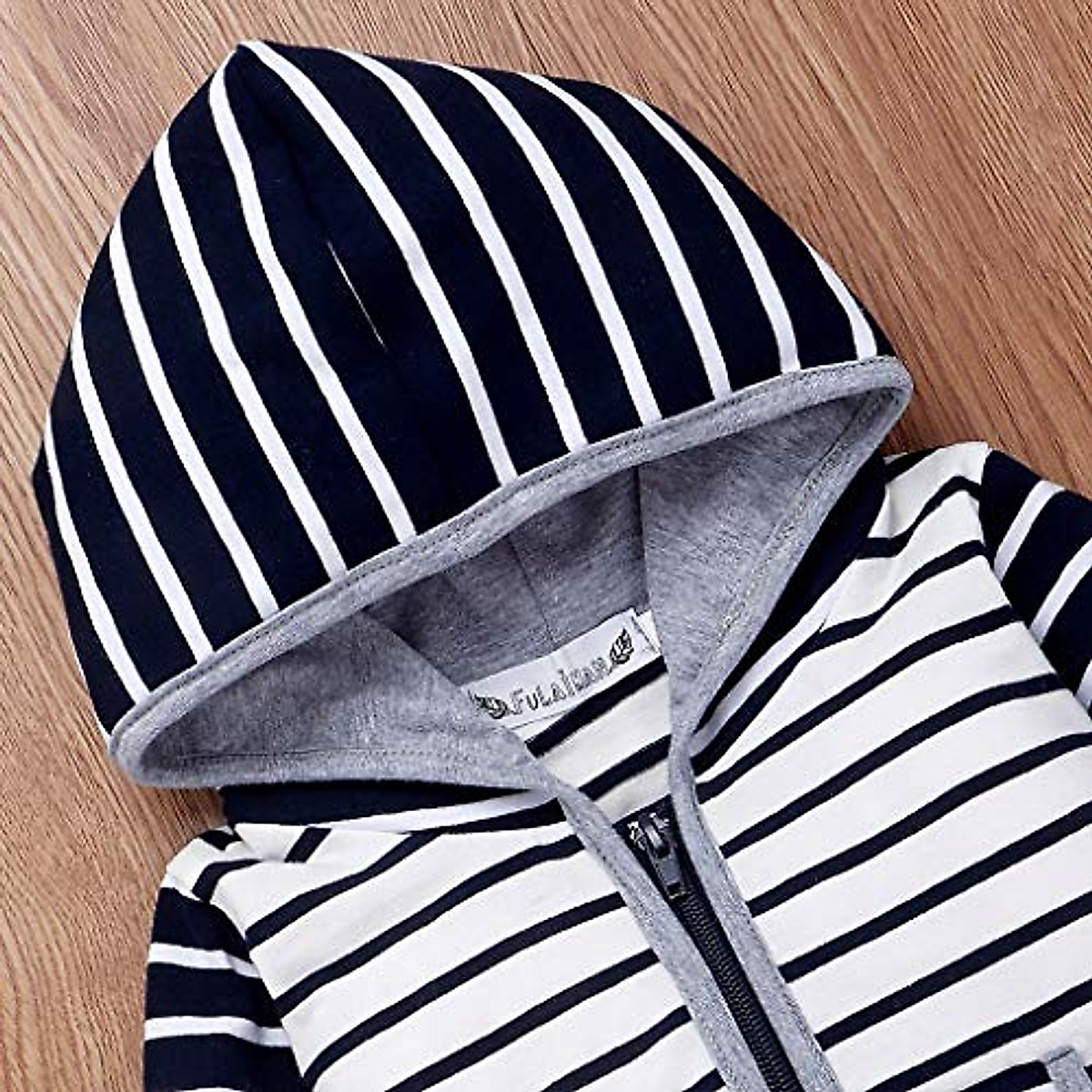 Newborn Baby Boys Outfit Mitiy Long Sleeve Rompers Striped Hoodie Jumpsuit Clothes Set
