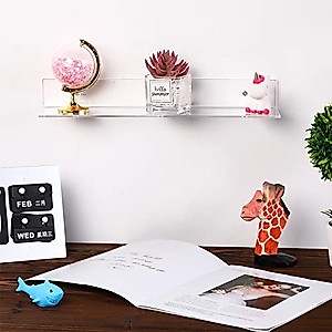 Qunclay 12 Pcs Clear Acrylic Shelves for Wall 15" Acrylic Floating Wall Shelf 4 mm Thick Wall Mounted Storage Shelf Long Clear Shelves for Bedroom Living Room Bathroom Kitchen Office Wall Display