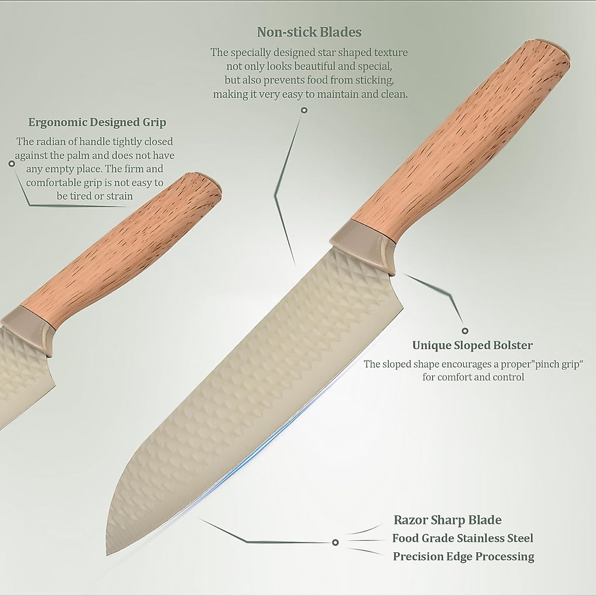 Kitchen Utensils Set, 10 PCS Non-Stick Stainless Steel Knives Set and Silicone Cooking Utensils Spatula Set with Holder, Wooden Ergonomic Handle Home Kitchenware Accessories Cookware Set (Khaki)