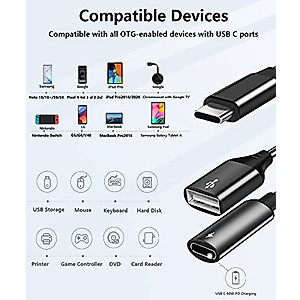 USB C to USB Adapter with Type C Charging, 2 in 1 Type C 3.0 OTG Splitter with 60W PD Fast Charge Compatible for Galaxy S23 S22 S21 S20 S20+ Note 20/10,Switch,LG V40 V30 G8, Pixel4 XL,Google TV 2020