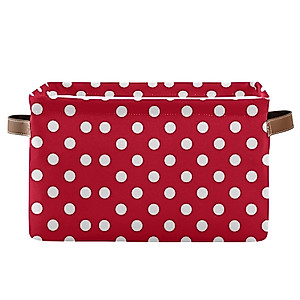 xigua Red Polka Dot Foldable Storage Basket for Shelves, Collapsible Waterproof Sturdy Fabric Storage Bin with Handles, Canvas Storage Cube for Organizing Shelf Nursery Home Closet 1PCS