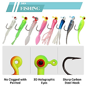 Dovesun 110pcs Crappie Lures with Jig Heads Hooks Kit- Soft Plastic Grubs-Tubes Bait 80Pcs 1/8 1/16 1/32 oz 30Pcs Crappie Jigs Fishing Lures Kit for Saltwater Freshwater Fishing