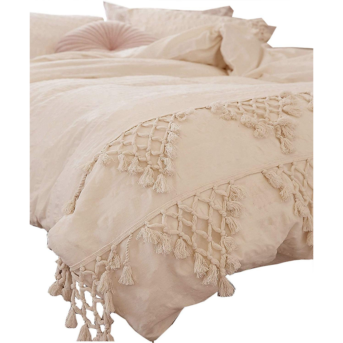 Ivory Duvet Cover Set King Boho Bedding Set Cotton Comforer Cover Set.