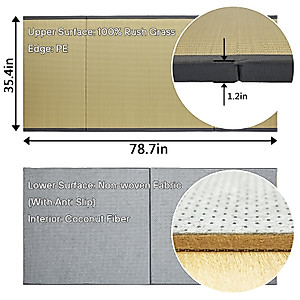 §ｈａｒｕｋｉ Japanese Tatami Mat, Thick Tatami Mat Twin Floor Mattress, Japanese Rush Grass, Used for Sleep, Meditation, Yoga, Zen Tatami Mat (Natural,78.7" L x 35.4" W x 1.2" H)