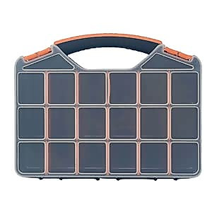 Massca Hardware Organizer box with dividers - 18 Compartments Small Parts Organizer with Accessible Hinged Lid - Durable Plastic Screw Organizer Store Nuts, Bolts, Screws, Nails, and Small Hardware