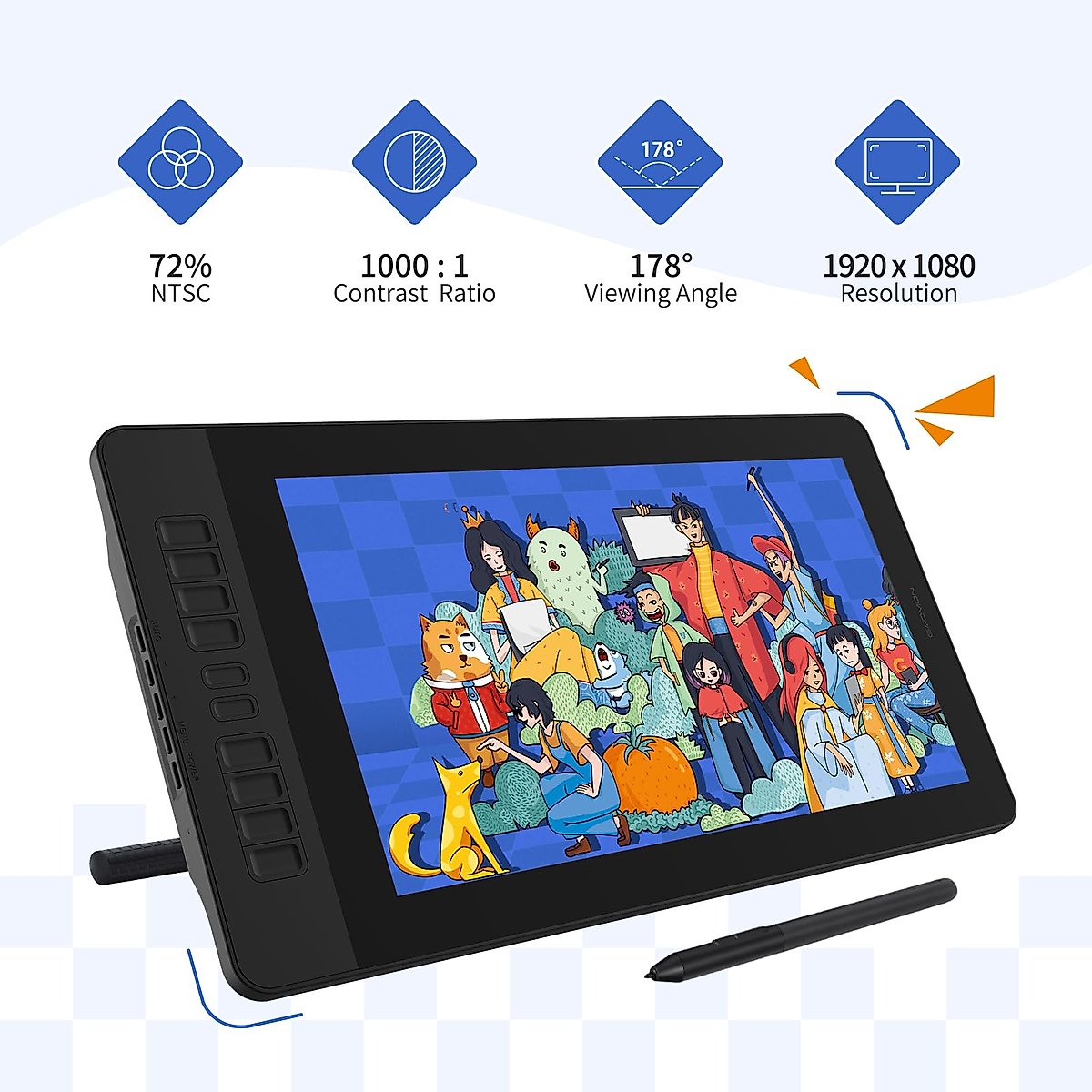Drawing Tablet with Screen GAOMON PD1561 Drawing Monitor Art Tablet with Adjustable Stand, 10 Shortcut Keys, Tilt Support, Battery-Free Pen, 15.6-inch Graphics Tablet for Mac, Windows PC