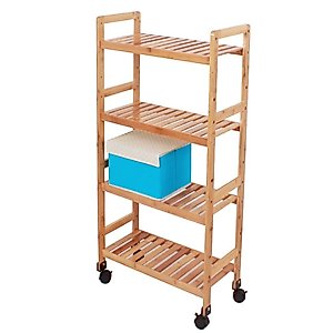 MTYLX Trolley,Cart,Household Multi-Layer Trolleys,Cart Family Restaurant Bamboo Material Side Handles Swivel Castors Multifunction Easy to Assemble, 6 Sizes,Brown,60X105Cm