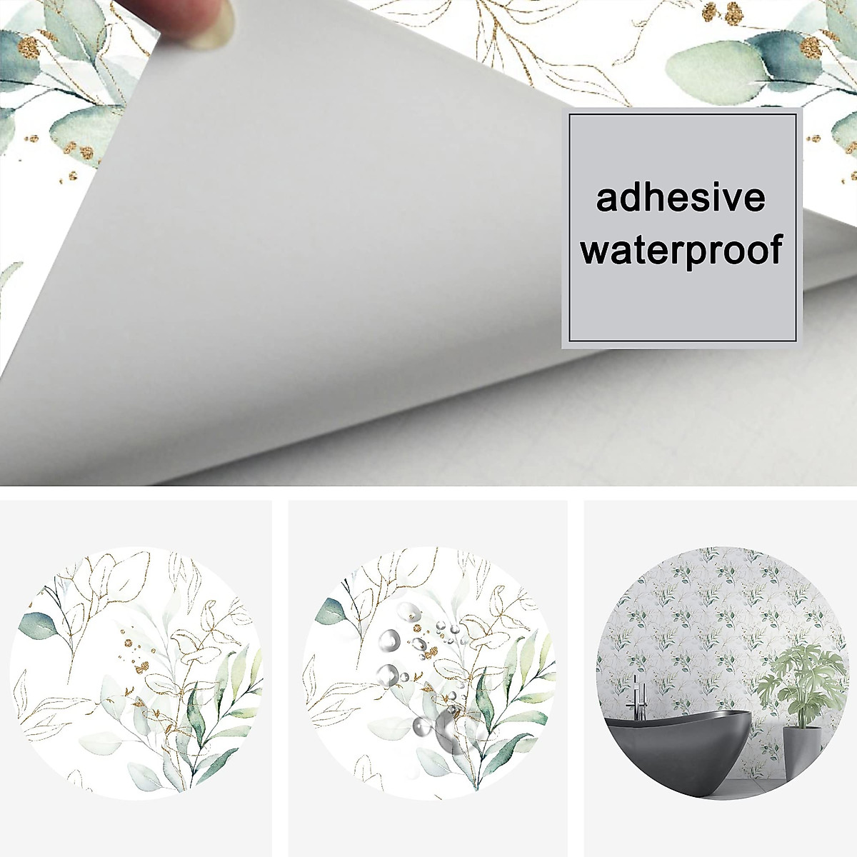 UniGoos Gold Edge Foliage Peel and Stick Wallpaper Green Leaves Vinyl Removable Contact Paper Abstract Branch Leaf Self-Adhesive Wall Paper Roll for Cabinet Living Room DIY Decor 17.7" x118.1"